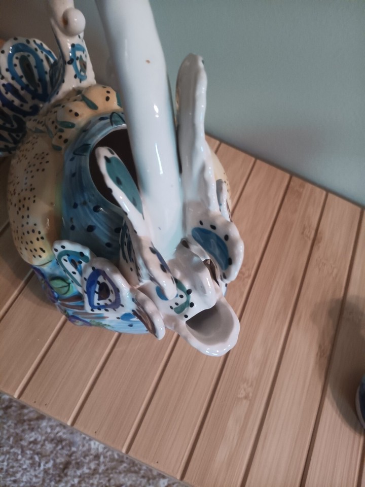 Blue Sky Clayworks Ceramic Blue Peacock Teapot 11 x 6 x 9" New | eBay