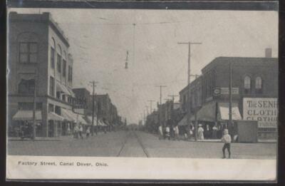 Postcard CANAL DOVER Ohio/OH Factory St Shopping Area Business ...