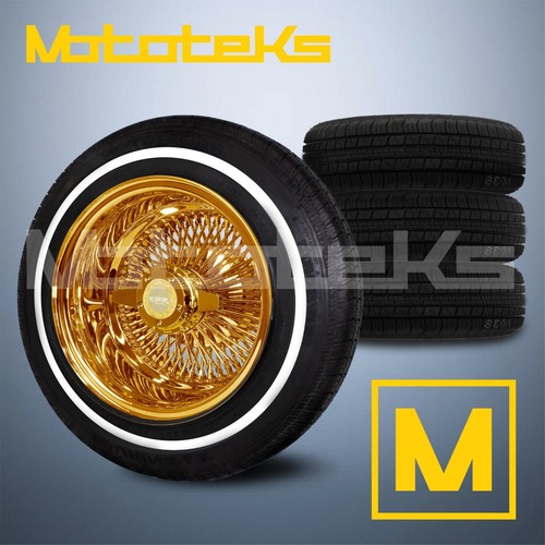 14X7 LUXOR WIRE WHEELS 100 STRAIGHT REV RIMS ALL GOLD WITH TIRE WHEEL ...