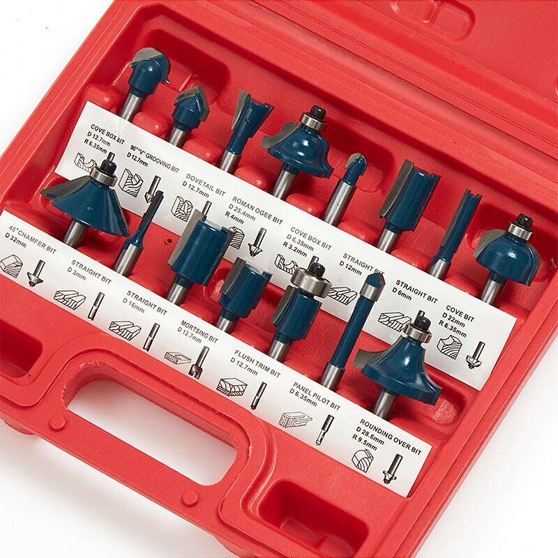 15pc 1/4 inch Router Bits Set Woodworking Tool Cutter Shank Tungsten ...