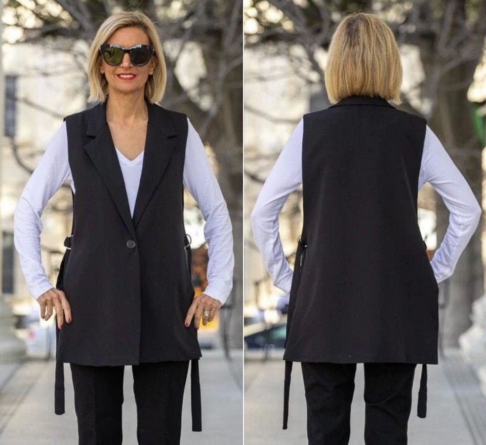 ZARA BLACK / WHITE WAISTCOAT WITH VENT LAPEL COLLAR OPEN SIDE ...