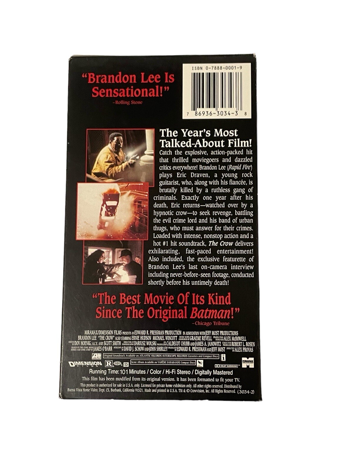 The Crow (VHS, 1994) Brandon Lee 90s Gothic Action Graphic Novel ...