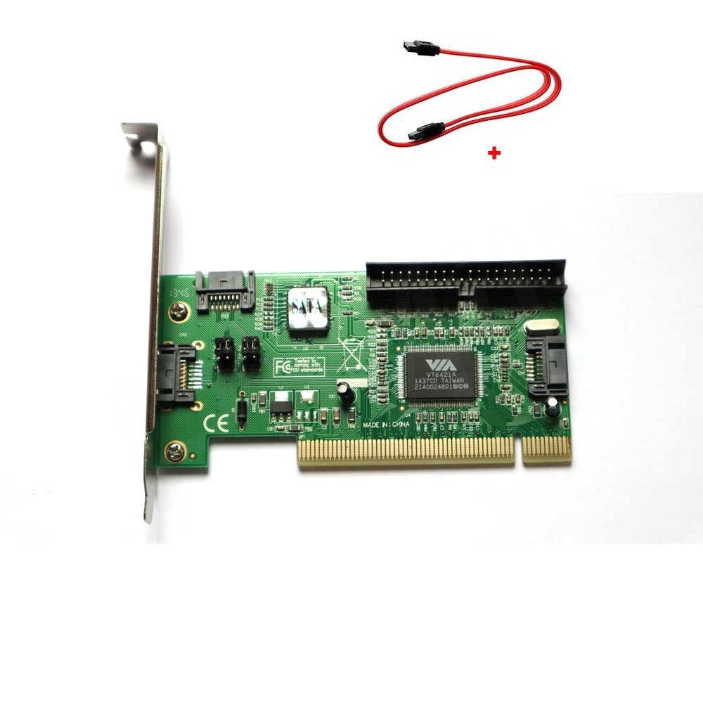 PCI 3 Port SATA +1 IDE Serial HDD ATA Card Adapter w/SATA Data Cable US ...
