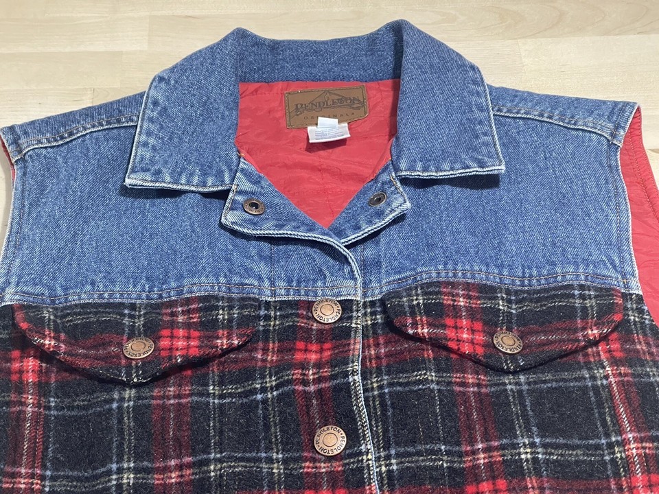 Pendleton Wool Plaid Denim Lined Vest Snap Womens Size S Southwestern ...