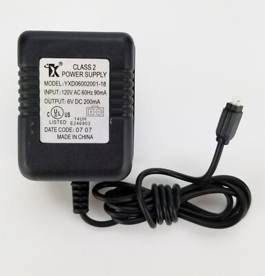 Class 2 Power Supply Adaptor Male Input: 120V AC 60Hz 90mA Output: 6V ...