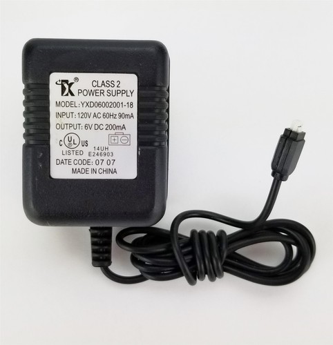 Class 2 Power Supply Adaptor Male Input: 120V AC 60Hz 90mA Output: 6V ...