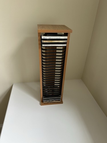 CD Storage Tower Rack Wood Veneer Holds 27 Discs/Games VTG Very Nice ...