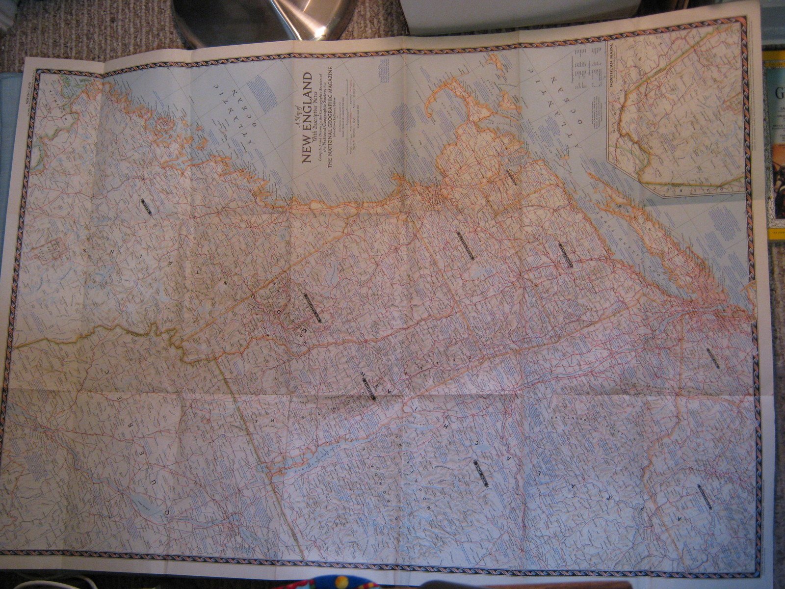 VINTAGE NEW ENGLAND WALL MAP National Geographic June 1955 Huge | eBay