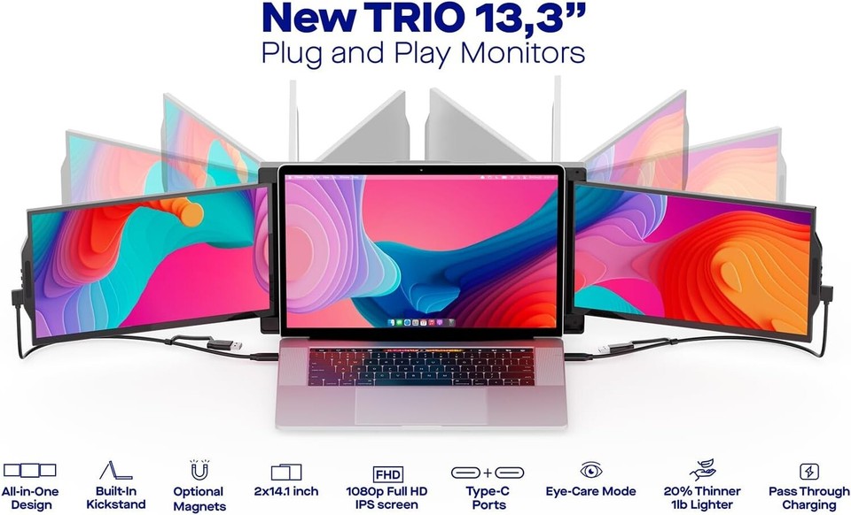 Mobile Pixels Trio Portable Monitor for Laptops, 12.5" Full HD IPS ...