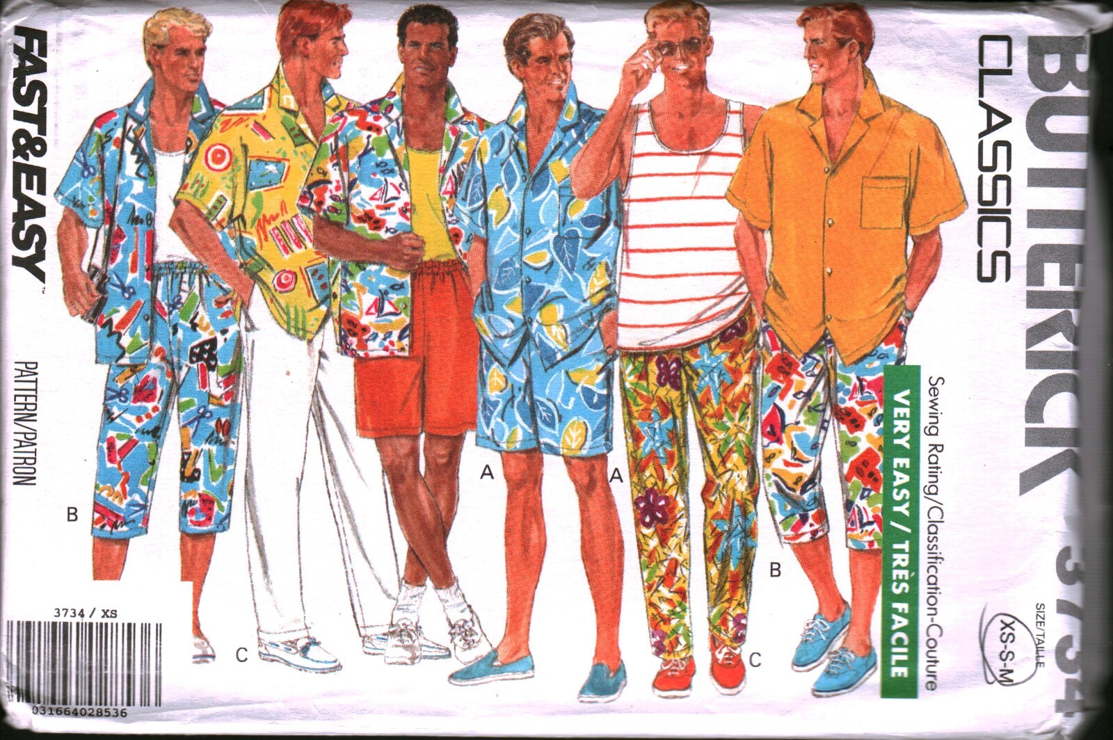 3734 Vintage Butterick SEWING Pattern Mens 1980s Shirt Tank Top Shorts ...