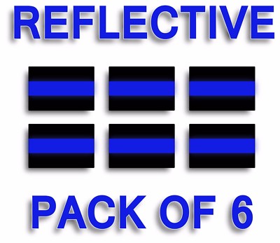 PACK OF 6 REFLECTIVE THIN BLUE LINE 3"x2" Reflective Decals Stickers ...