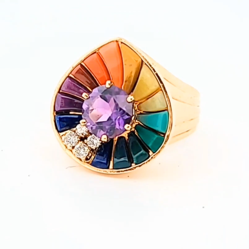 Estate John Tolle 14k Gold Diamond Multi Gemstone Band Ring- 15.5 grams ...