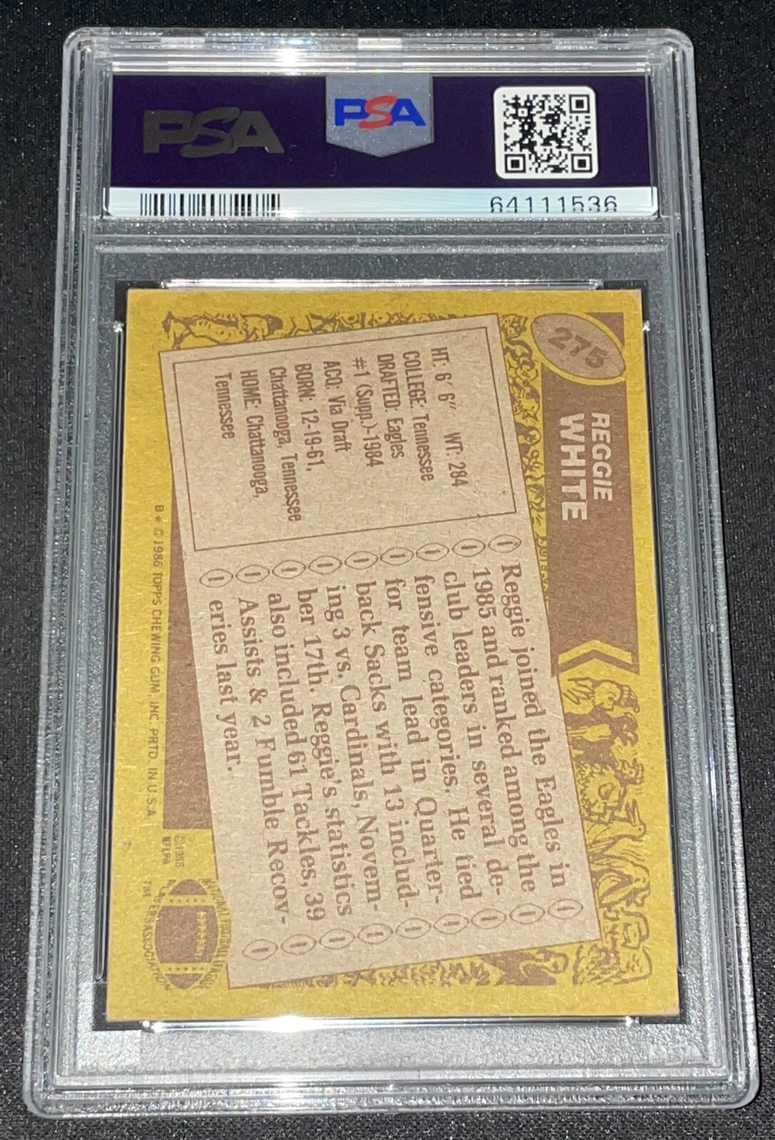 Reggie White 1986 TOPPS #275 Signed Autographed Rookie Card PSA Rare ...