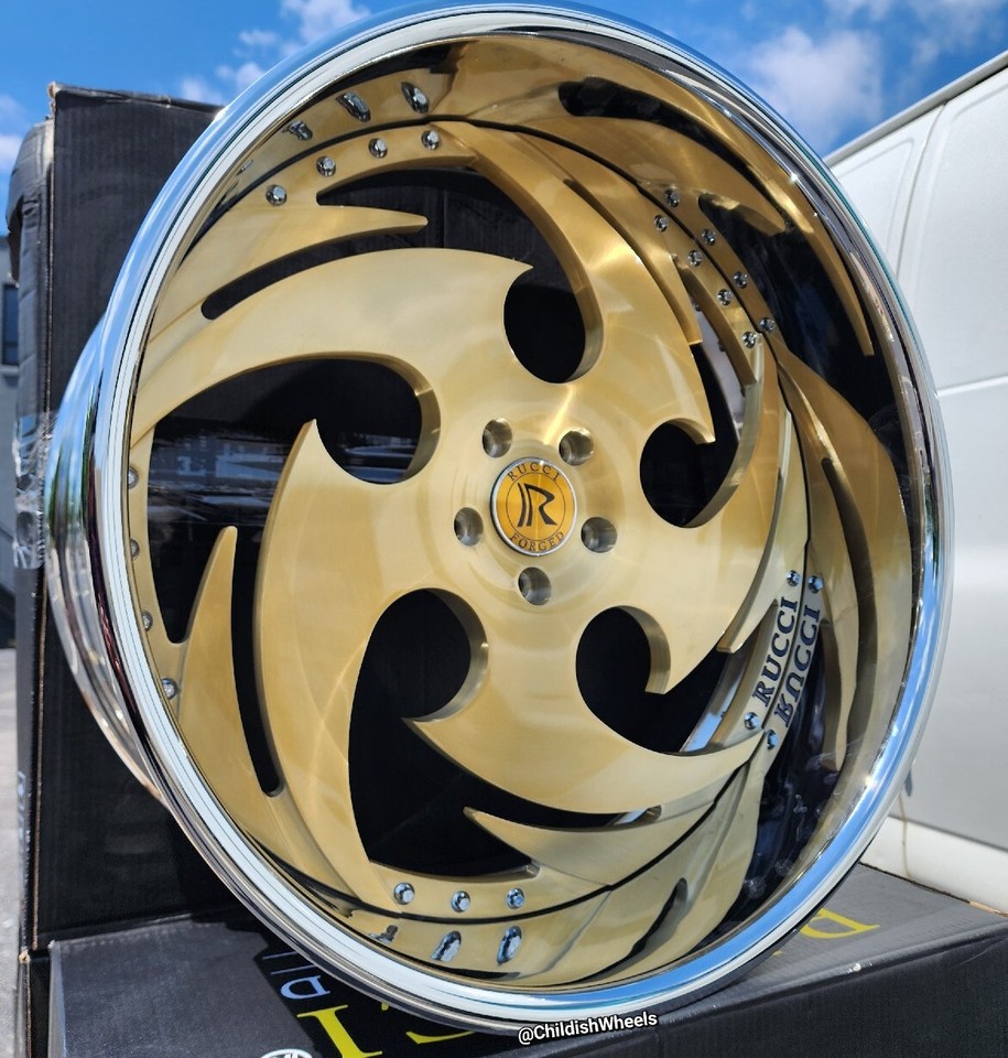 24" Rucci Ganja 5x120 2pc Wheels Rims | Brushed Gold Face & Chrome Lip ...