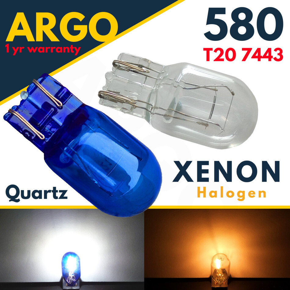 T20 7443 White Halogen 580 Bulbs Dual Filament DRL Side light Super W21 ...