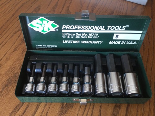 S-K Tools 9Pc 3/8" & 1/2" Dr SAE Hex/Allen Socket Set 19719 with Metal ...