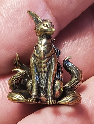 SHADOWBOX MINIATURE-BRASS CHINESE TEENIE TINY "SEVEN TAIL FOX" FIGURINE ...