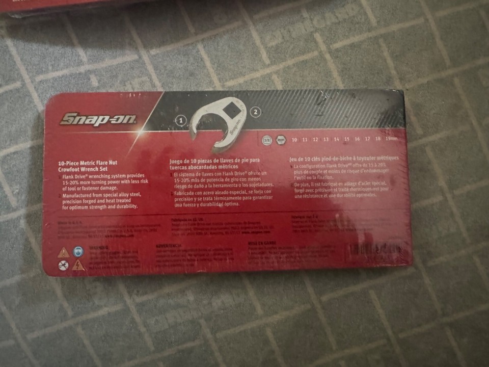 (10) Piece Snap-On FRHM 3/8" Drive 9-19mm Flare Nut Metric Crowfoot Wrench Set | eBay