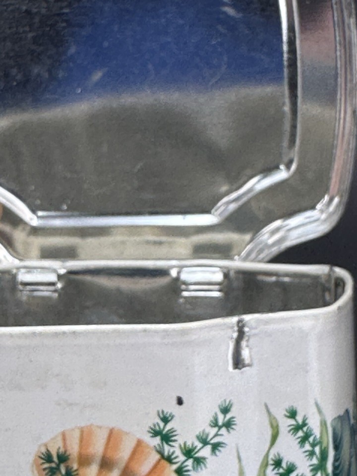 Vintage Seashell Beach Metal Container Made In England Tin Hinged Box ...