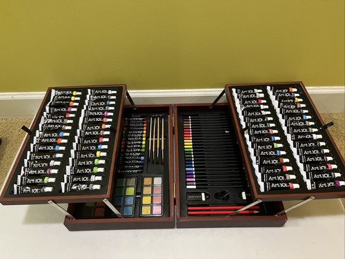 Art 101 Art Drawing Set 145 Pieces Wood Case Box-Few Color Pencil Used ...