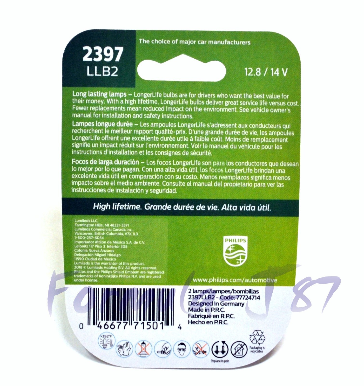 Philips LongerLife 2397 28/6.7W Two Bulbs Stop Brake Light Replacement ...