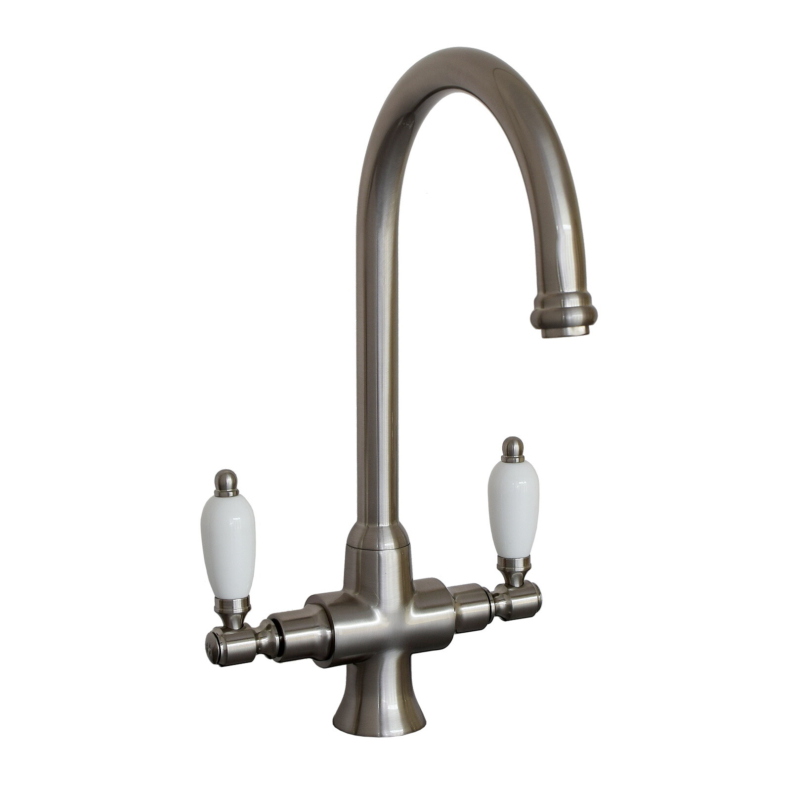 Traditional Kitchen Sink Mixer Tap Twin Ceramic Levers Dual Flow Swivel ...