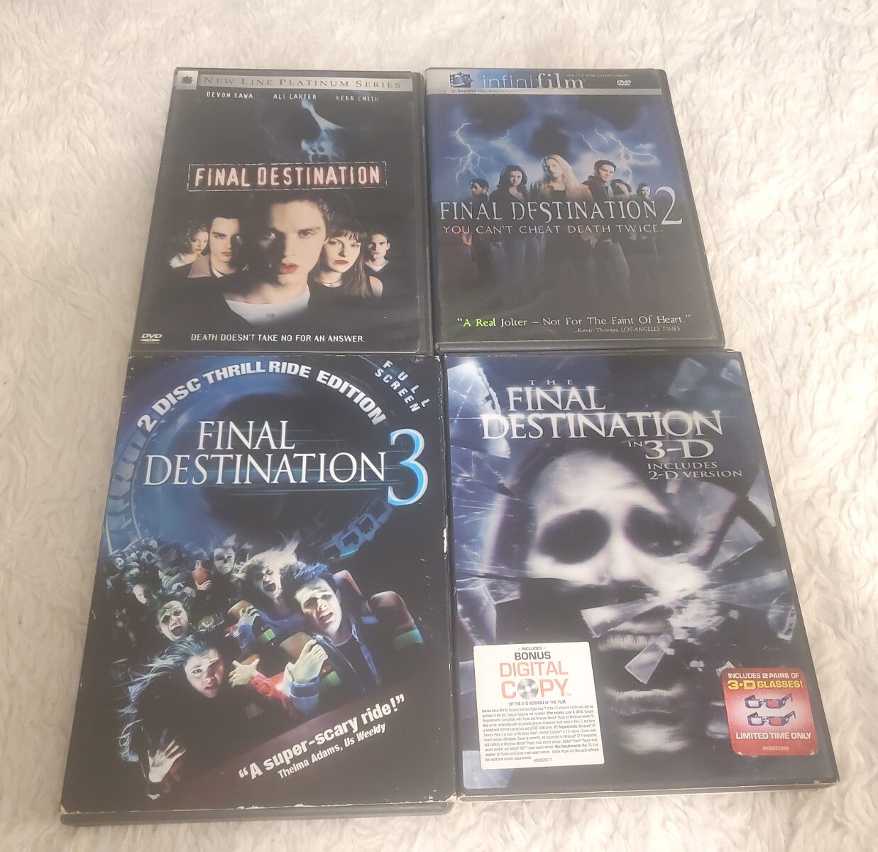 FINAL DESTINATION 1-4 DVD Lot THRILLER Excellent 3D Glasses DEVON SAWA ...