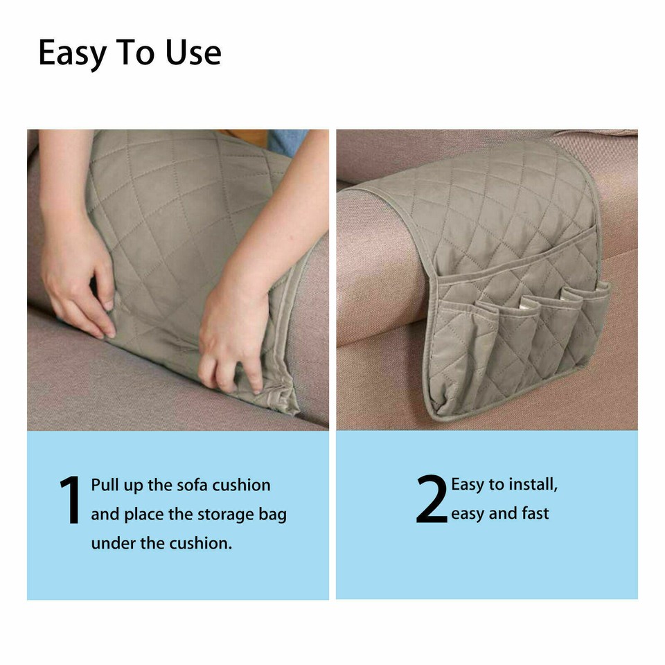 5 Pocket Sofa Arm Rest Organizer Caddy Couch Tray Remote Control Holder ...