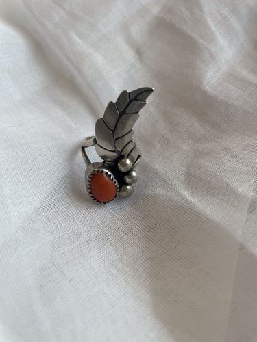 Vintage Native American Navajo Coral Silver Bead Ring Size 6 | eBay