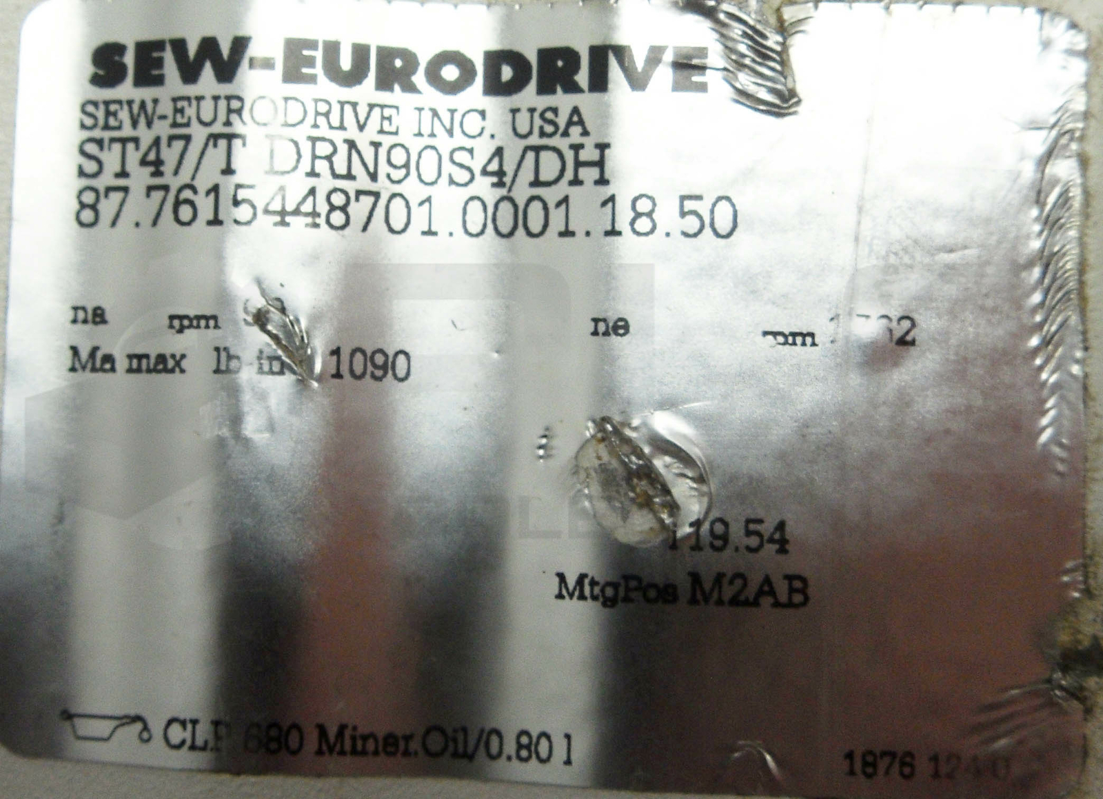 NEW SEW EURODRIVE ST47/T DRN90S4/DH GEAR MOTOR RPM 1762/90 230/460V ...