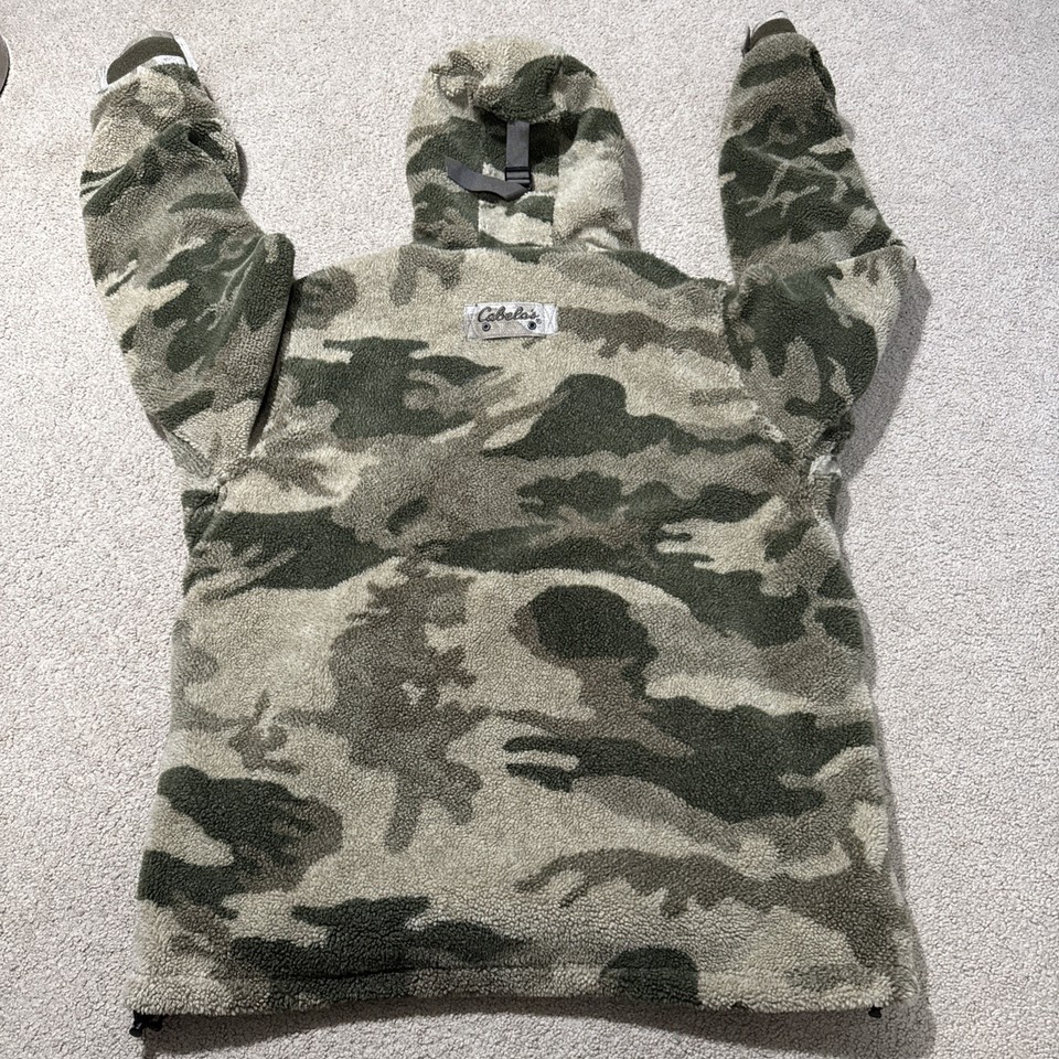 Cabela's Berber Fleece WindShear Hooded 1/4-Zip Pullover Outfitter Camo ...