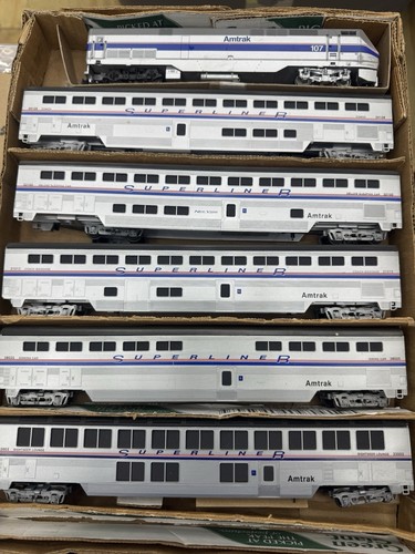 HO Scale Lot of 6 Amtrak Superliner Passenger Cars & Engine Beautiful ...