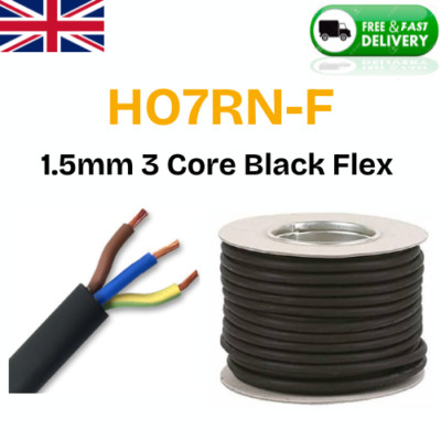 HO7RN-F 1.5mm 3 CORE HEAVY DUTY TOUGH RUBBER BLACK FLEX CABLE (MULTIPLE ...