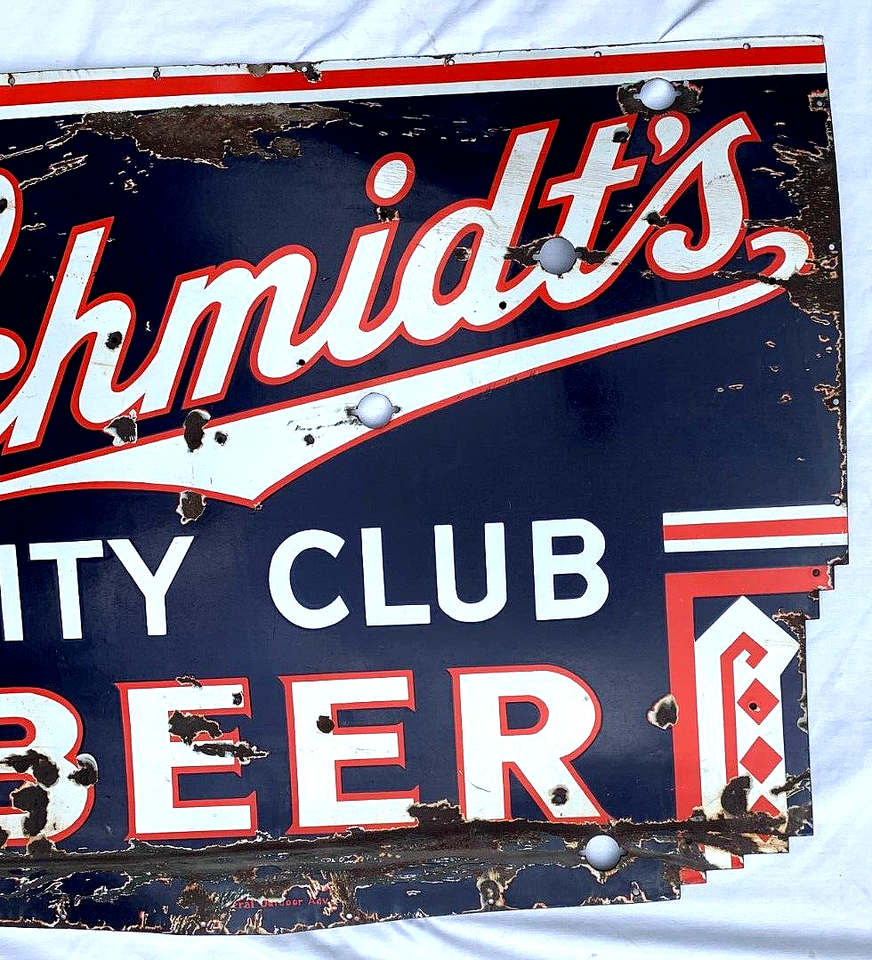 Vintage Large Early Schmidt City Club Beer Porcelain Sign 36x48 Neon ...
