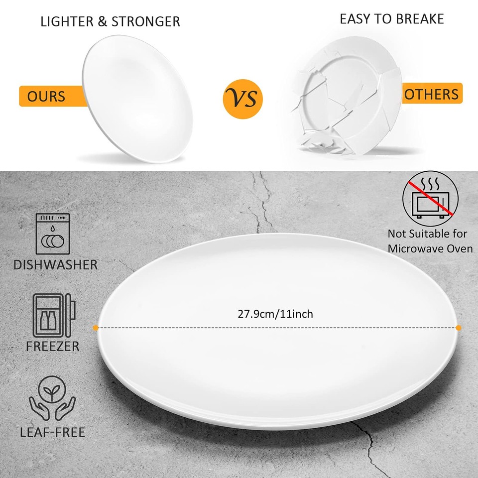 Melamine Restaurant Plates White 11 Inch Wide Side Flat Bottom Deep ...