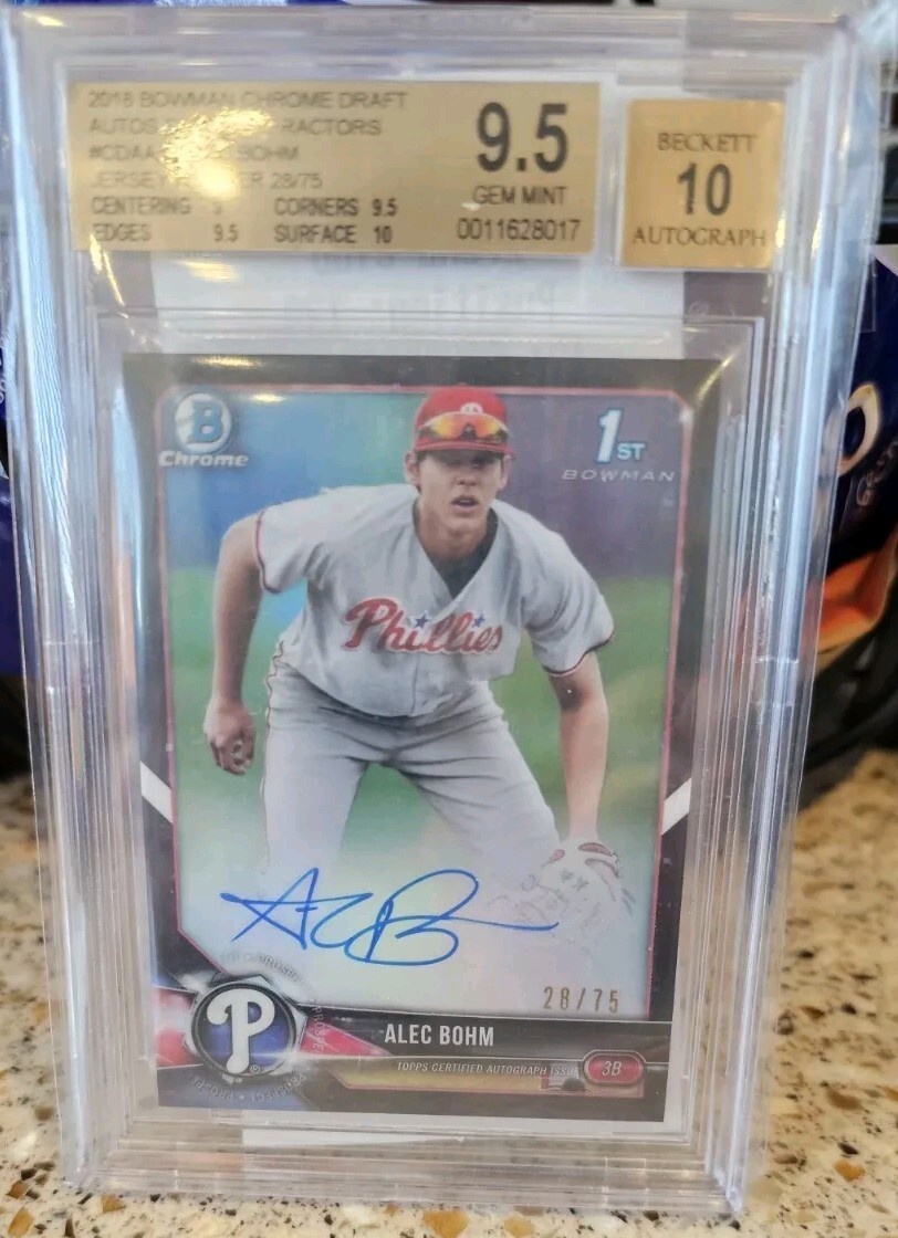 ALEC BOHM 2018 1st Bowman Chrome Auto Black Rookie Autograph #'d to 75 ...