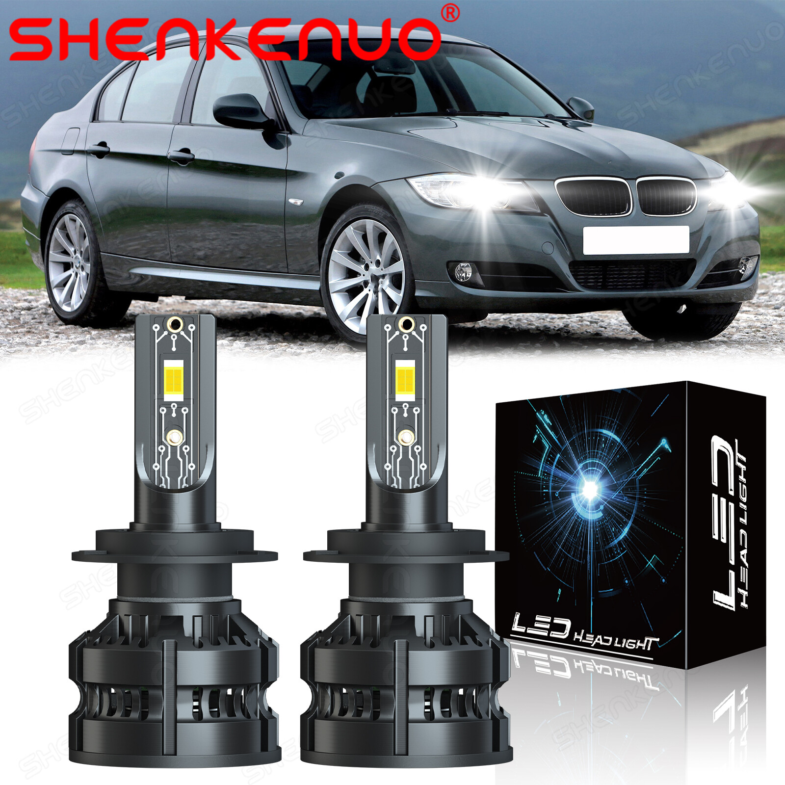 2Pcs 6000K H7 LED Headlight High / Low Beam Bulbs Kit for BMW E90 F30 ...
