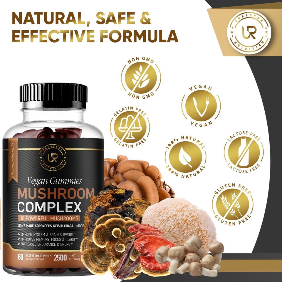 Mushroom Extract Complex Gummies Lions Mane Chaga Reishi Focus Memory Immunity | eBay