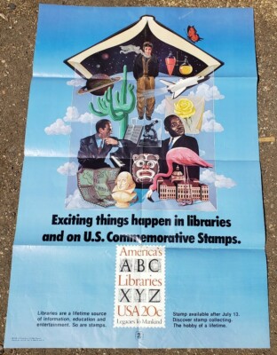 1982 United States Post Office Lobby Poster America's Libraries 20 Cent ...