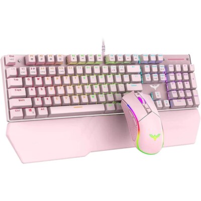 Havit Wired Mechanical Gaming Keyboard & Mouse Set Programmable Pink ...