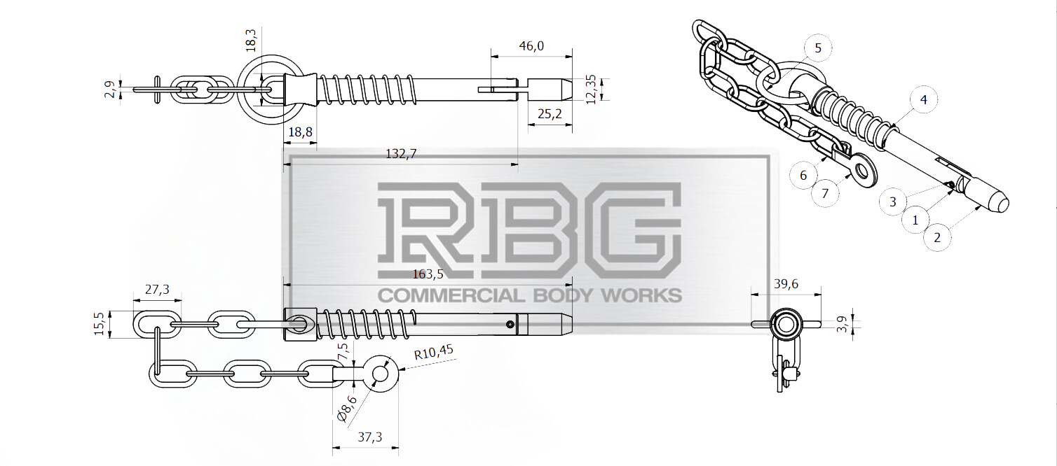 Sword Pin and Chain Spring Loaded, Retaining Cotter Pin 9.5mm; 12.5mm ...