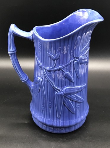 Vintage Blue Glazed Raised Relief Bamboo Pitcher AO 9” | eBay
