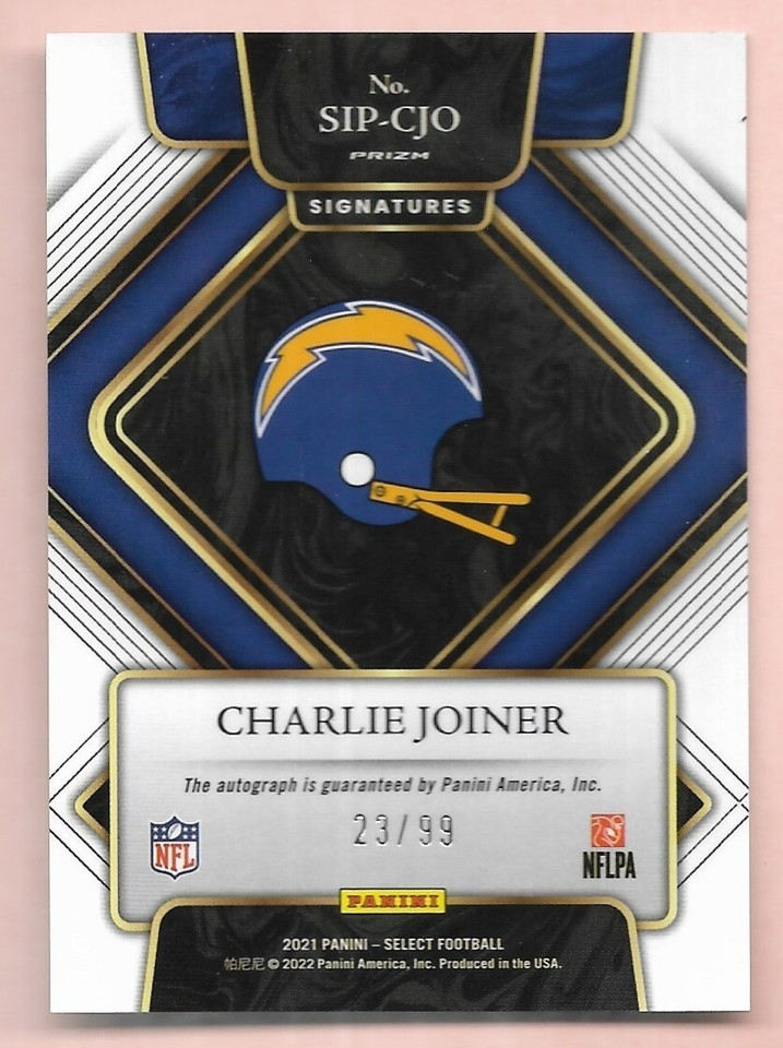 CHARLIE JOINER 2021 PANINI SELECT SILVER SP AUTOGRAPH AUTO #'D /99 NFL ...