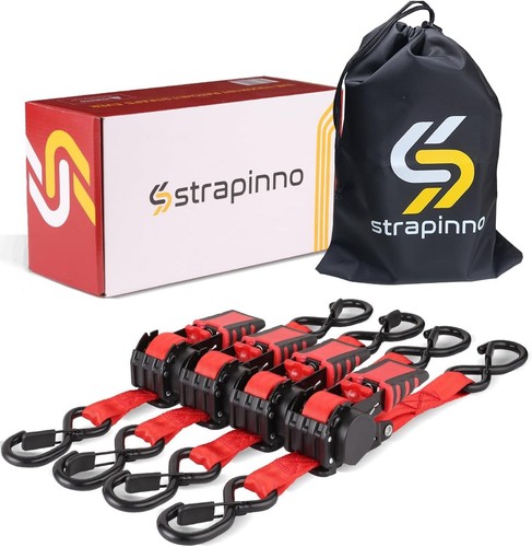 Strapinno 4pcs Retractable Ratchet Straps Bundle 1in Red Strap, Black ...