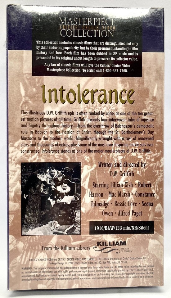 NEW SEALED!! Rare!! Intolerance ( 1926 Movie, VHS 1997)DW Griffiths ...