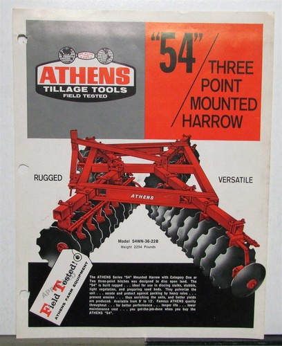 1975 Athens 54 Mounted Harrow Specifications Construction Data Sheet | eBay
