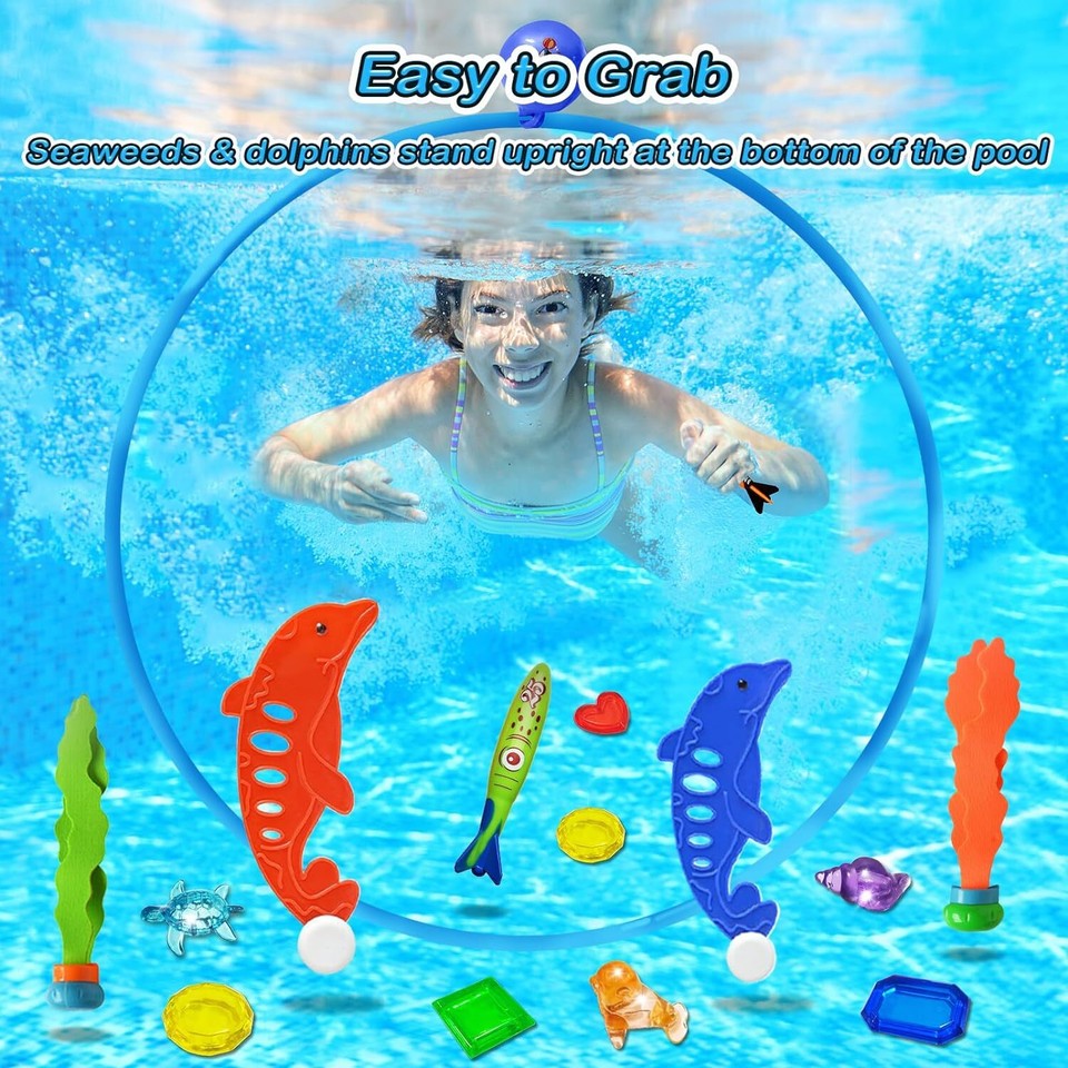 Pool Rings Diving Toys -26PCS Swimming Thru Pool Diving Game Toys with ...