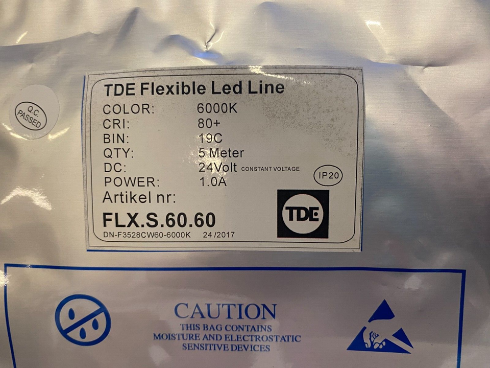 5m TDE Flexible LED Strip Line White 6000K IP20 24V 1.0A CRI_80+ FLX.S ...