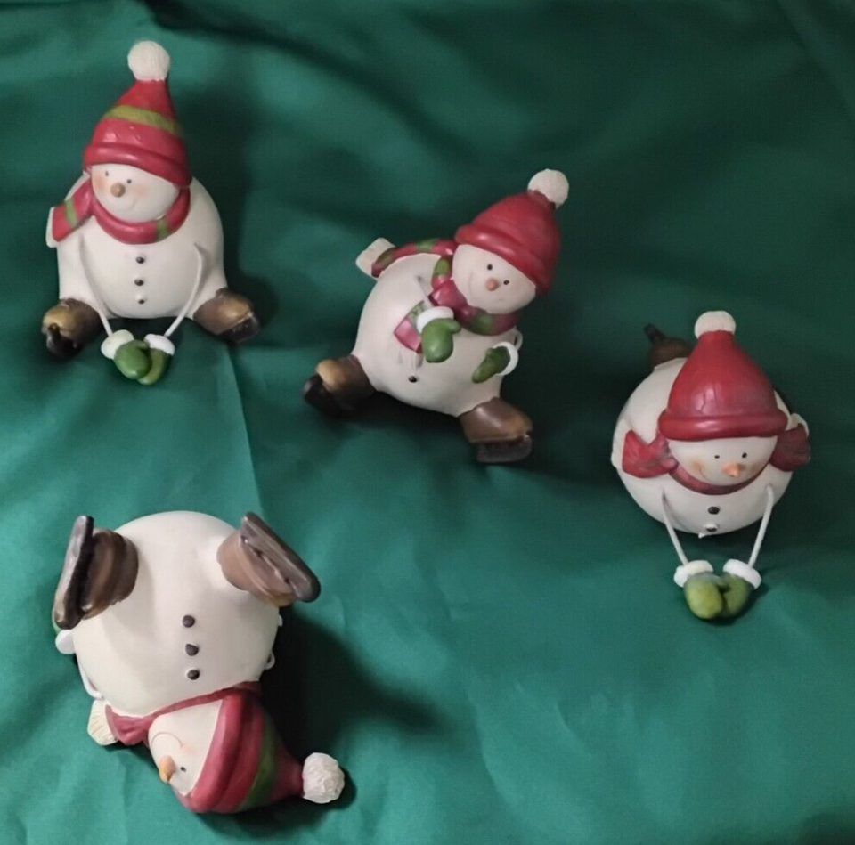 Set of 4 Smiling Roly-Poly Tumbling Skating Snowmen Resin Tabletop ...