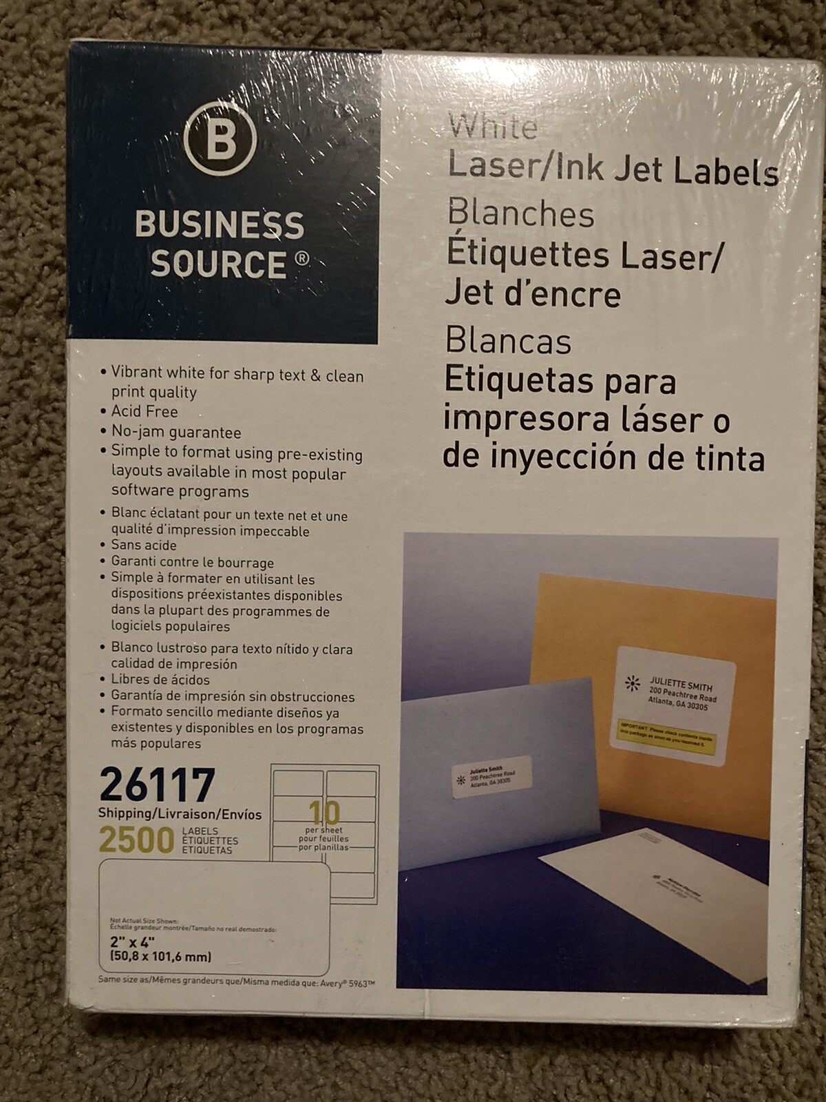 Business Source White Laser/Ink Jet Labels 2500 2" x 4" Acid-Free 10 ...
